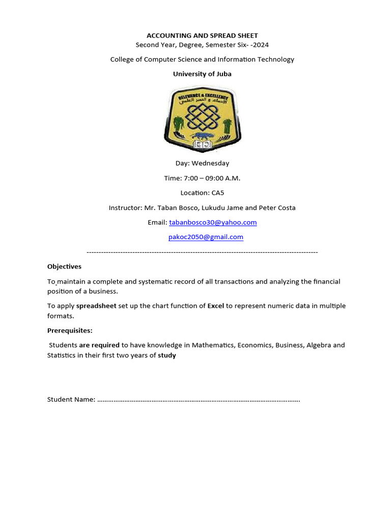 Accounting & Spreadsheet Notes Taboss-Updated by Costa Marial - 20!09 ...