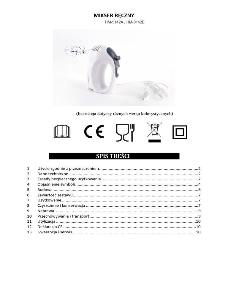 Mikser Reczny - HM 9142a - HM 9142B | PDF