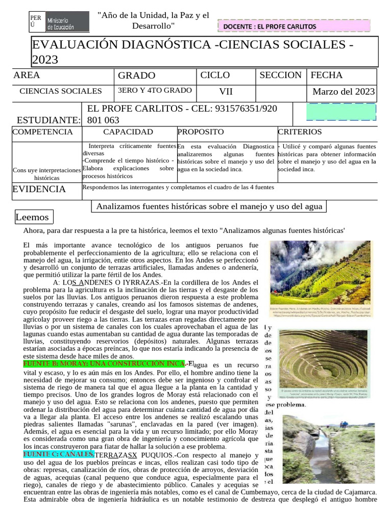 EVALUACION DIAGNOSTICA -3ERO Y 4TO GRADO-CIENCIAS SOCIALES_00001 (1) | PDF | Partículas | La ...