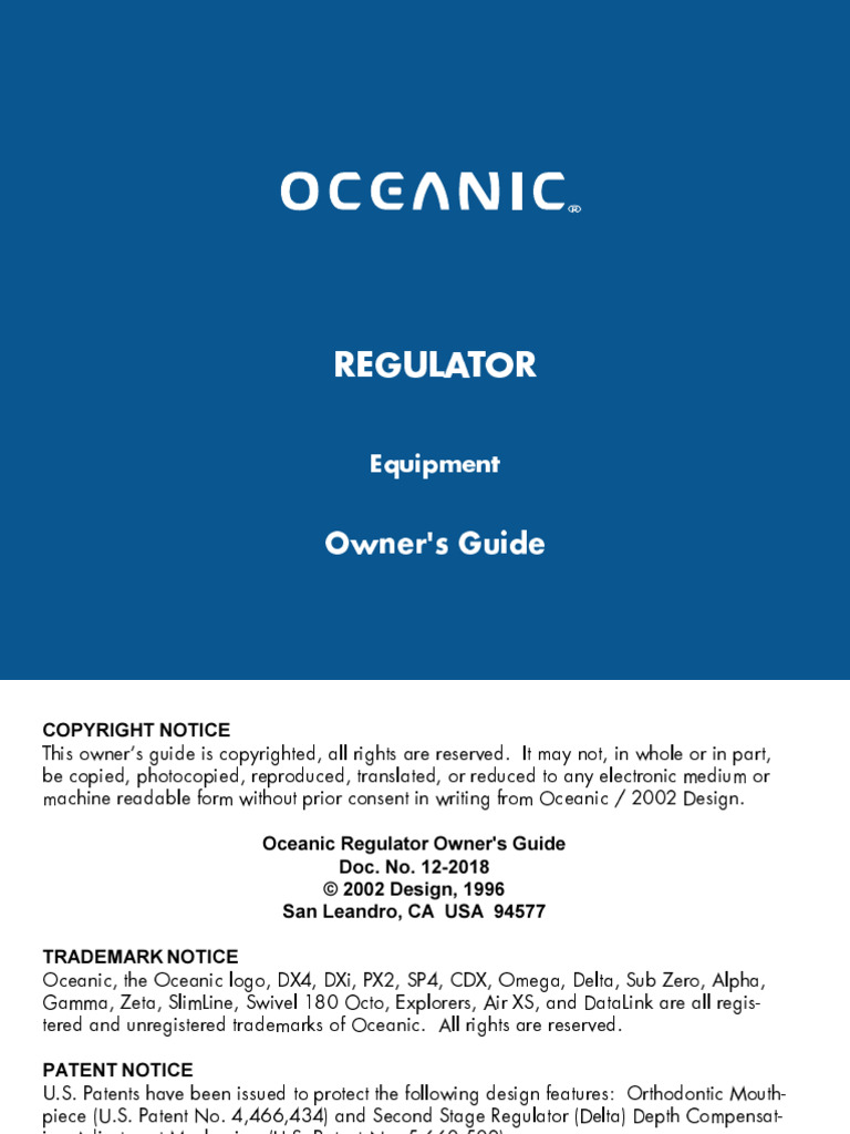 Oceanic Regulator Owners Guide | PDF | Scuba Diving | Underwater Diving