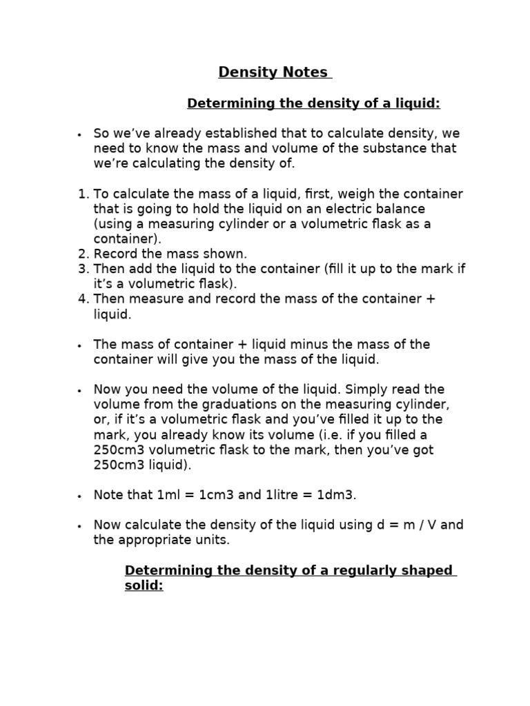 Density Physics Notes | PDF | Buoyancy | Volume
