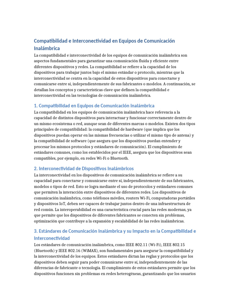 Compatibilidad Interconectividad Comunicacion Inalambrica | PDF | Wifi ...