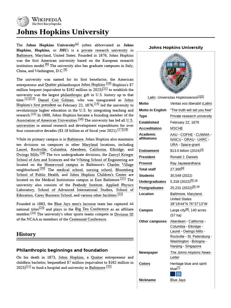 Johns_Hopkins_University | PDF | Johns Hopkins University