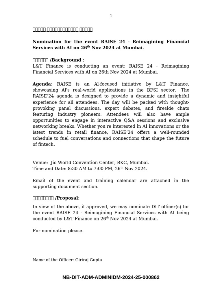 NB-DIT-ADM-ADMINIDM-2024-25-000862-12112024 - Note Sheet | PDF