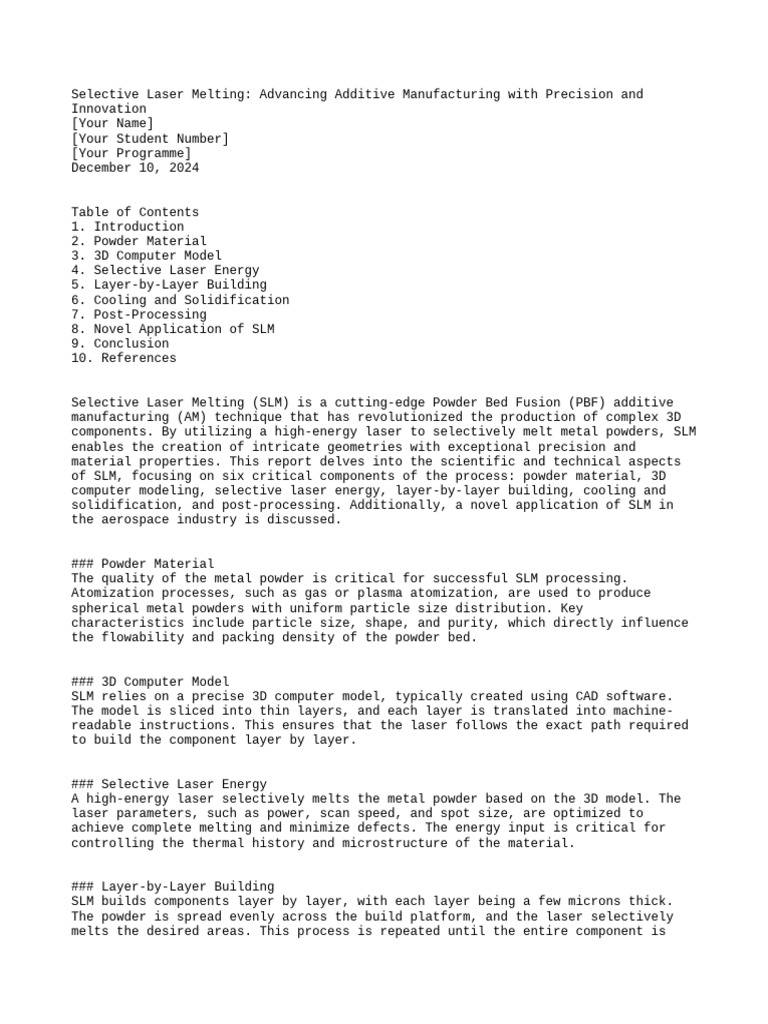 SLM_Technical_Report | PDF | 3 D Printing | Industrial Processes