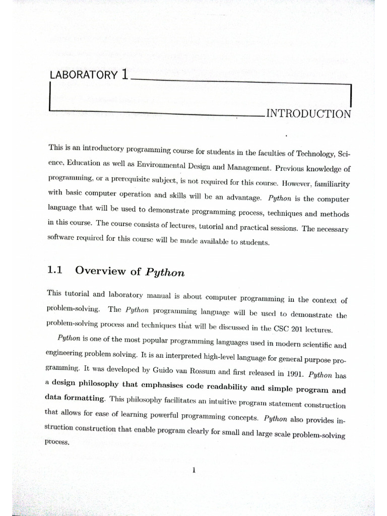 CSC 201 Laboratory Manual | PDF
