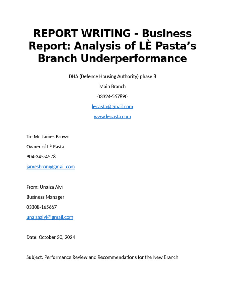 Report Writing- Lè Pasta | PDF | Pricing | Restaurants