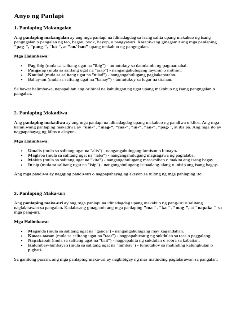 Anyo NG Panlapi | PDF