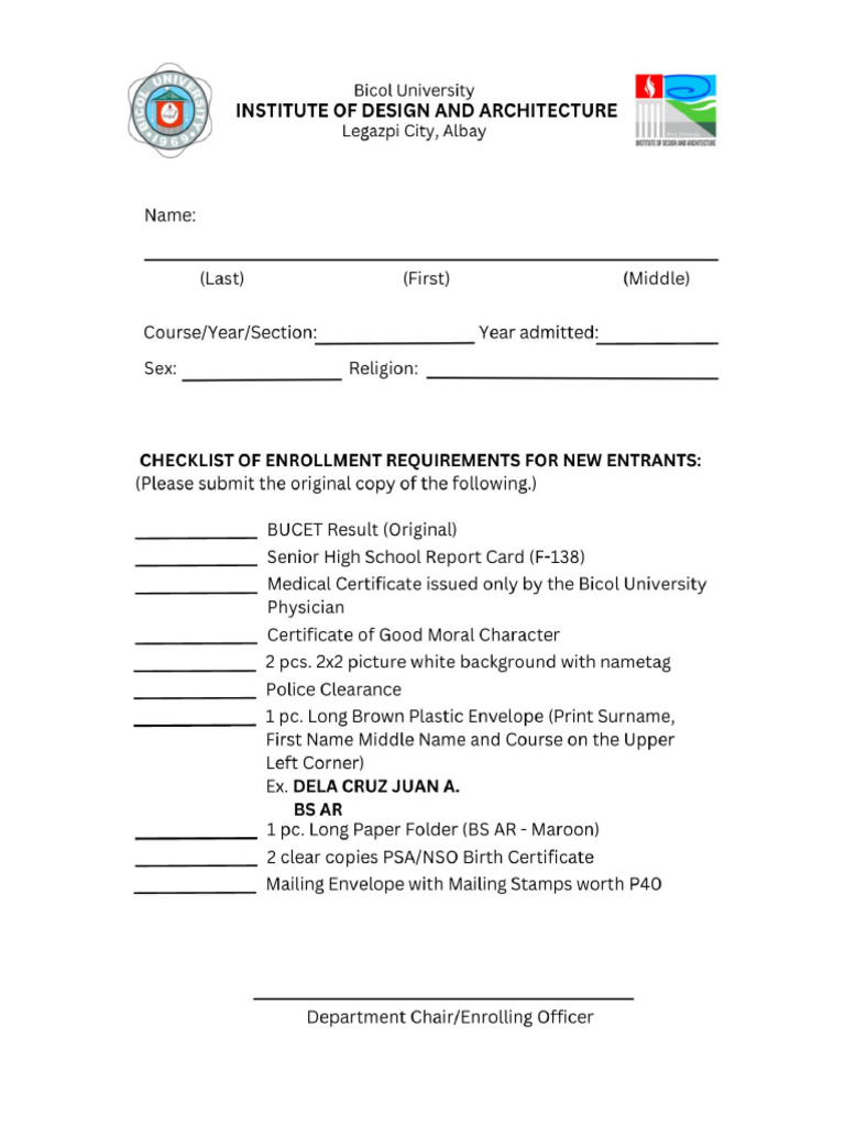 Checklist of Enrollment Requirements | PDF