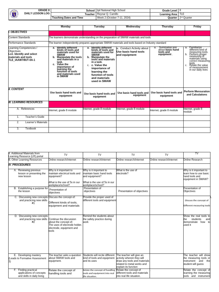 GRADE 8 DLL | PDF | Risk | Learning