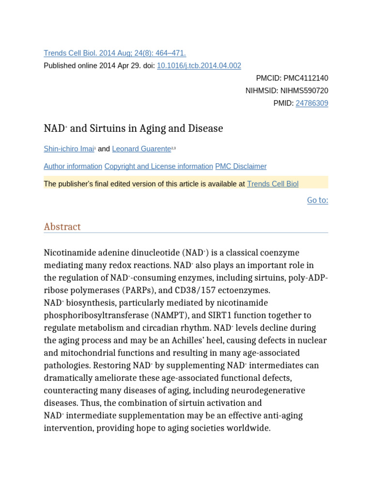 Nad + | PDF | Nicotinamide Adenine Dinucleotide | Mitochondrion