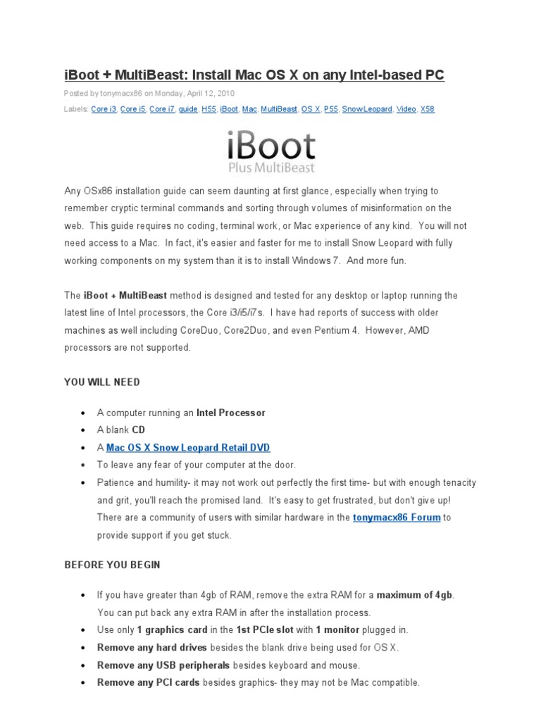 Iboot + Multibeast: Install Mac Os X On Any Intel-Based PC | PDF ...