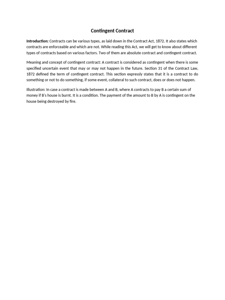Contingent Contract | PDF