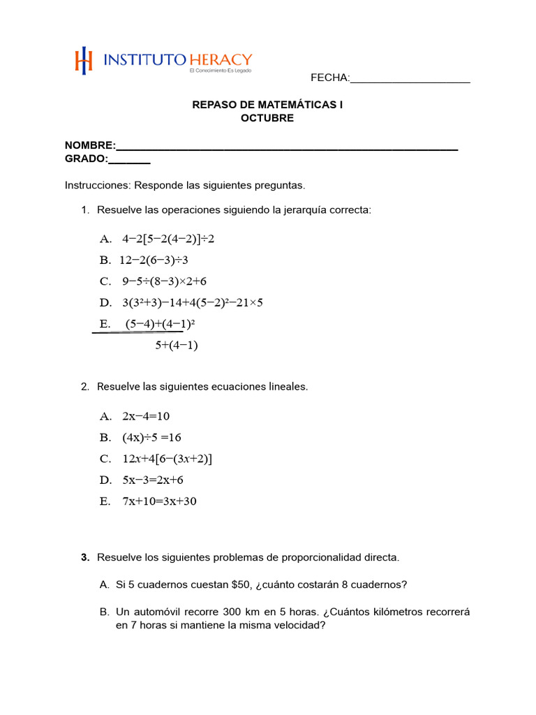 Repaso Matemáticas I - Octubre | PDF