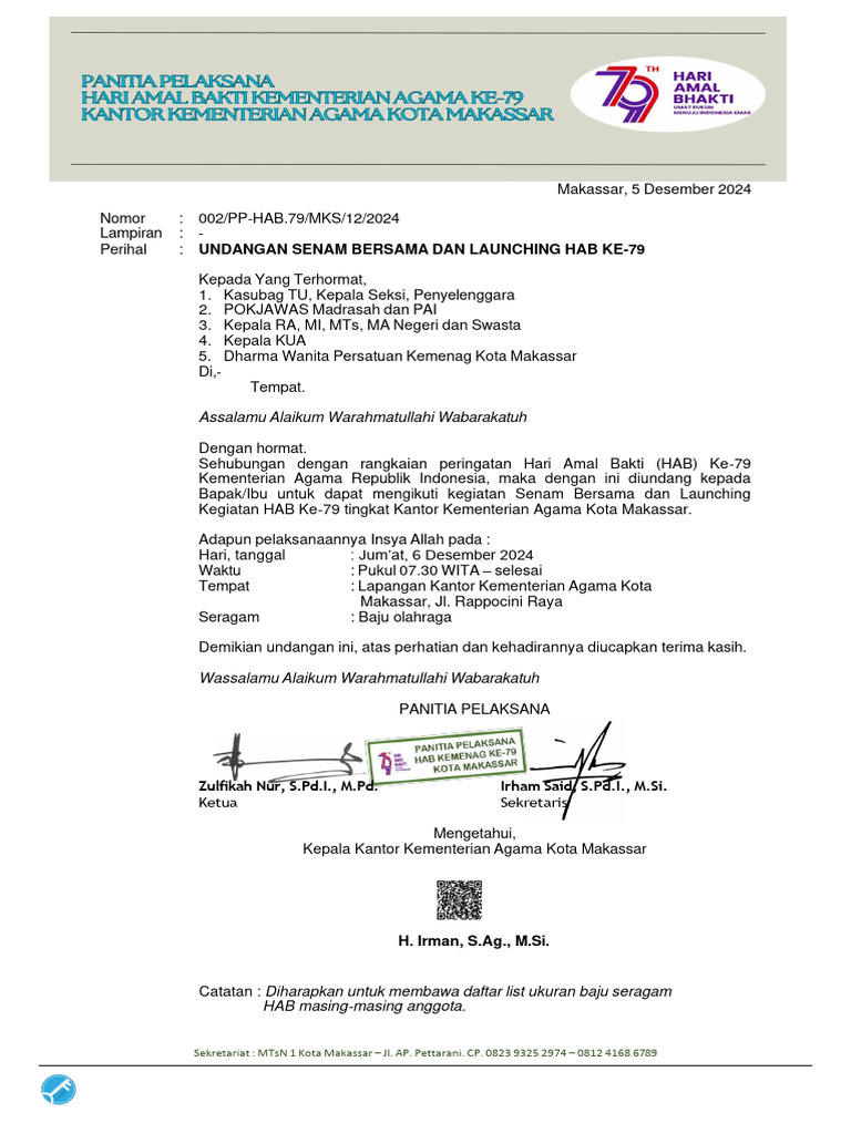 Undangan Senam HAB Ke-79 | PDF