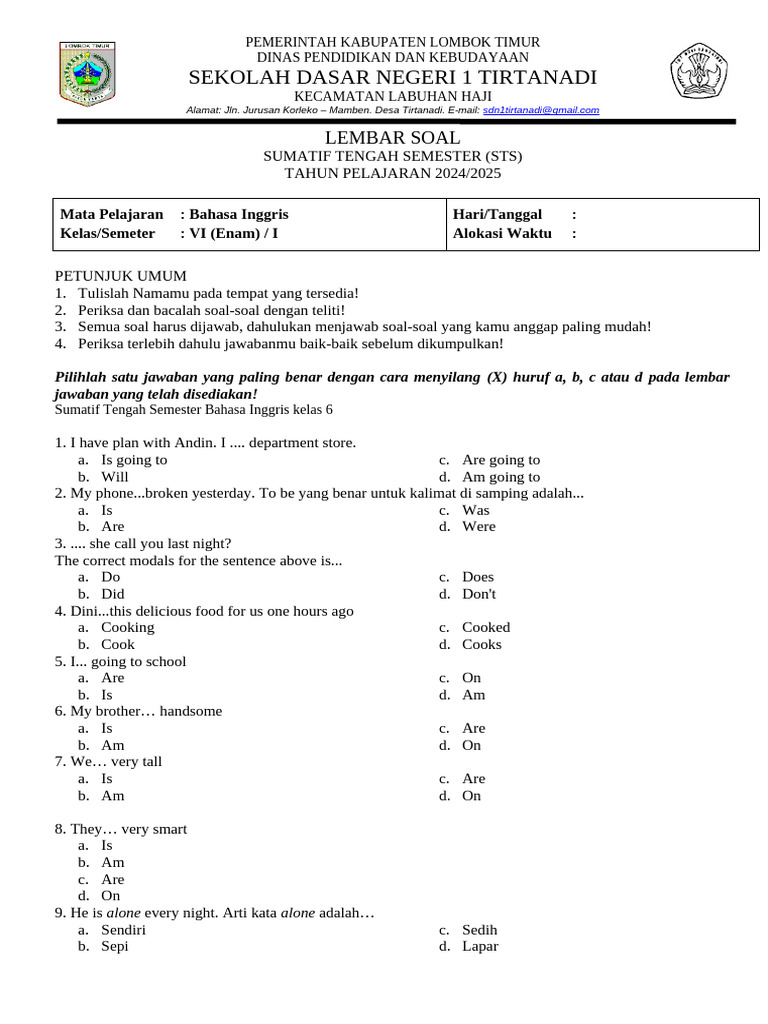 SAS Bahasa Inggris Kelas 6 | PDF