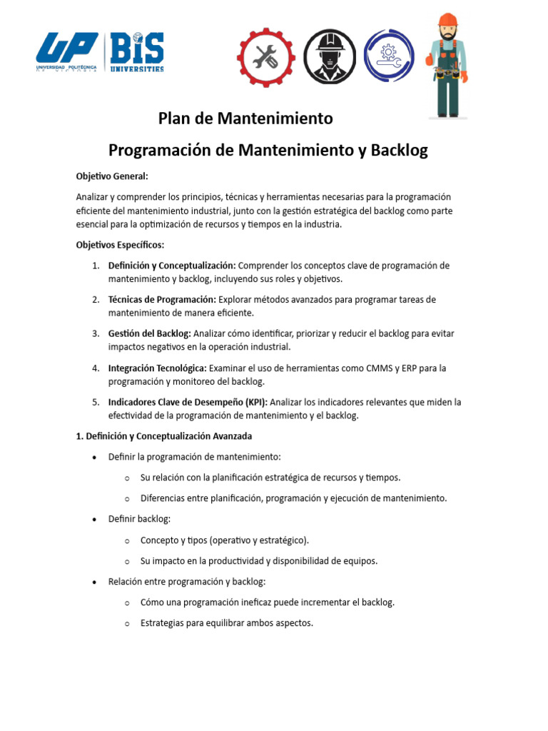 Programación de Mantenimiento y Backlog | PDF | Indicador de rendimiento | Informática