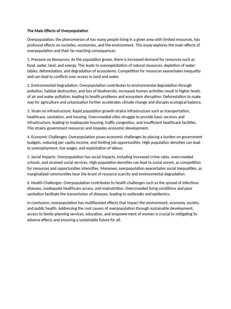The Main Effects of Overpopulation | PDF | Human Overpopulation ...
