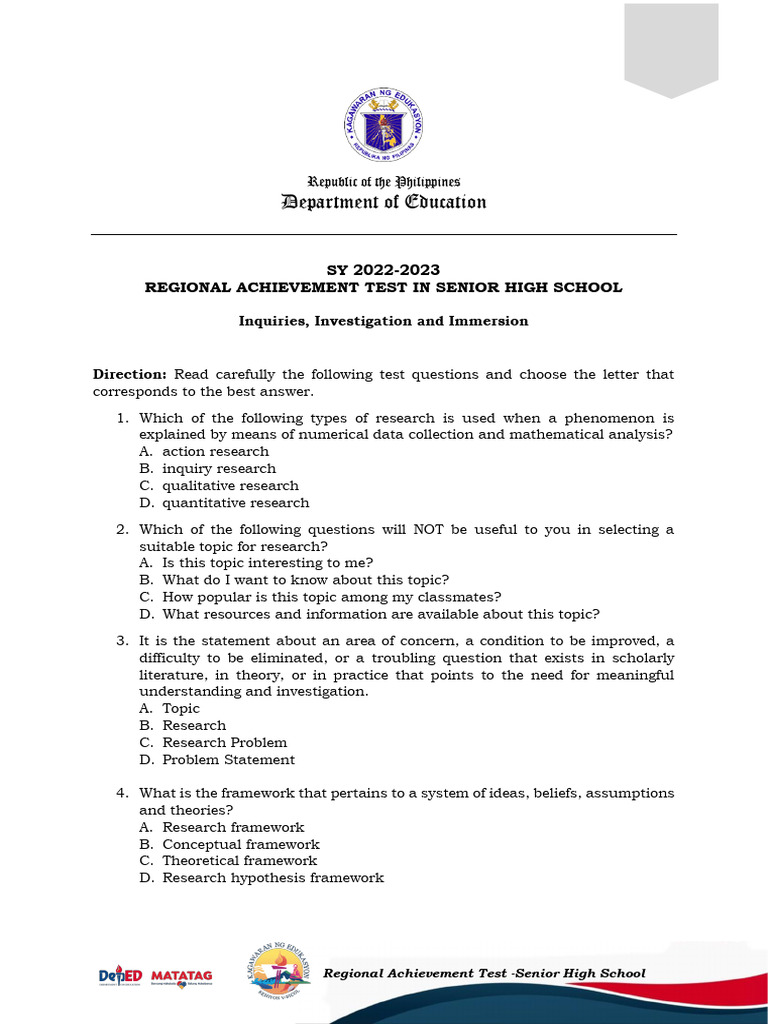 RAT Inquiries, Immersion - Investigation | PDF | Sampling (Statistics ...