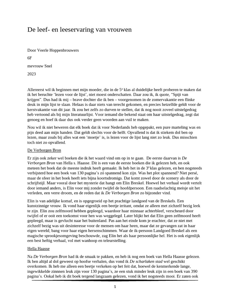 Leesbalans verslag nl klas 6 | PDF