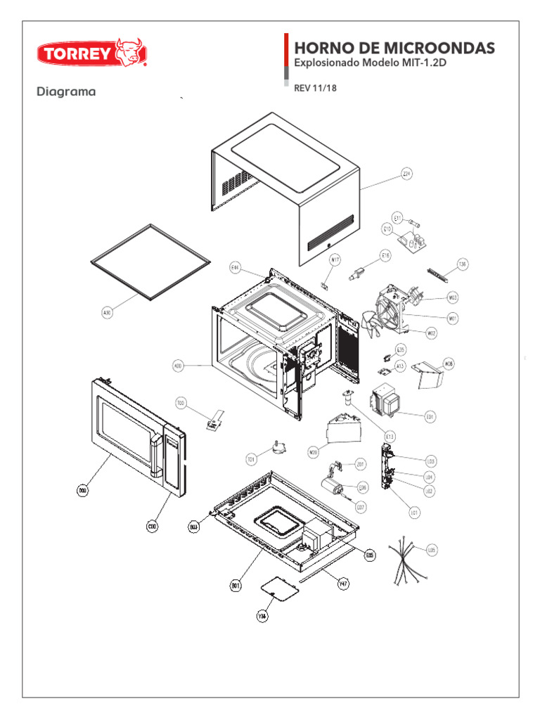 Explosionado Torrey Microondas Mit 1.2D Cqmit1P2002 Control Perilla 6 ...