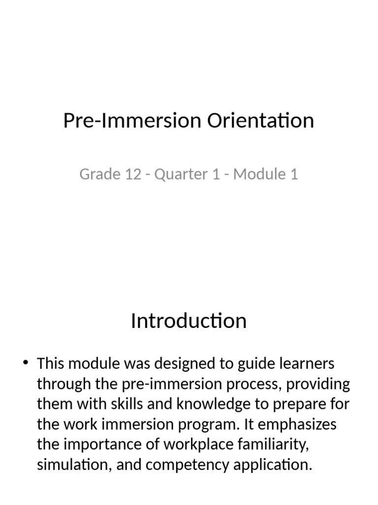 Pre Immersion Orientation | PDF