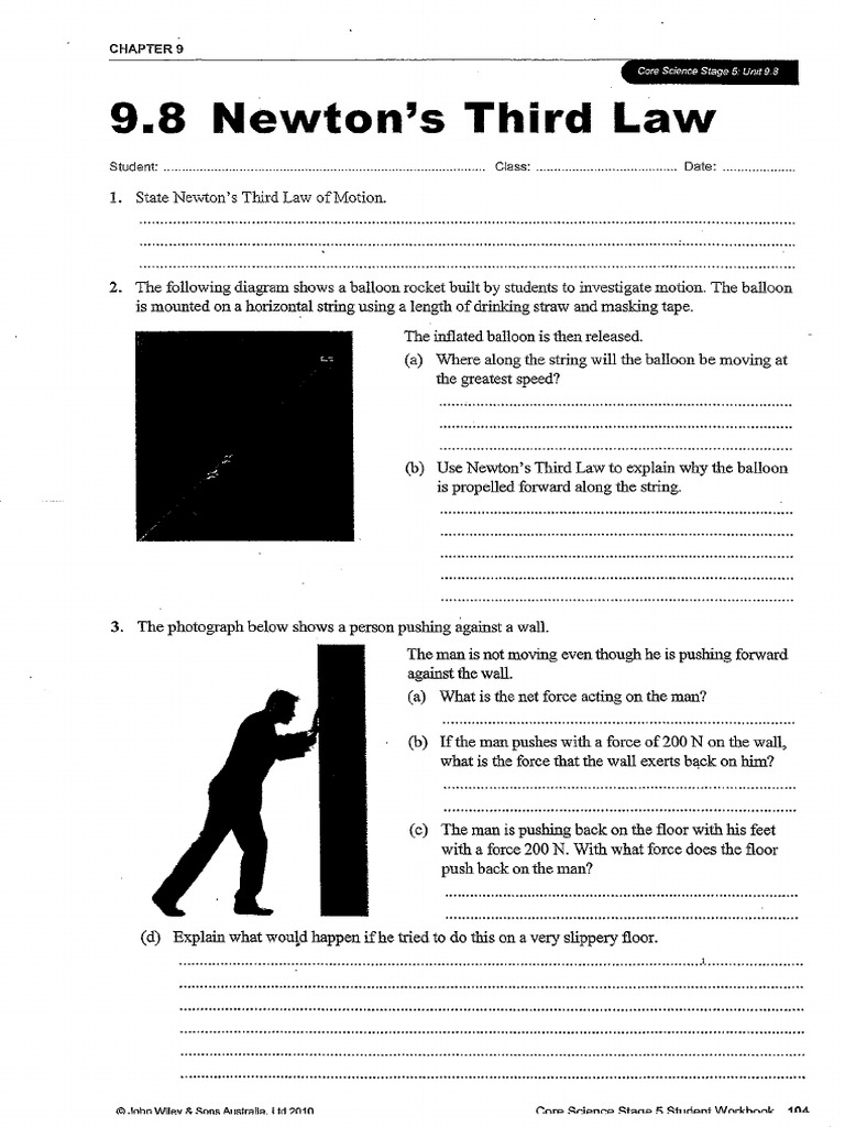 WS - 9.8 Newton's Third Law | PDF