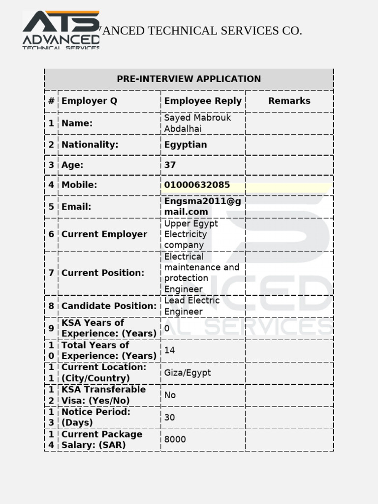 Lead Electric Engineer Application Form | PDF