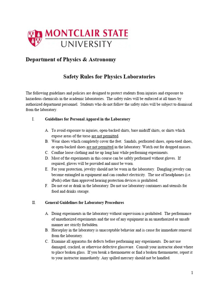 Physics Lab Safety Guidelines | PDF | Laboratories | Safety