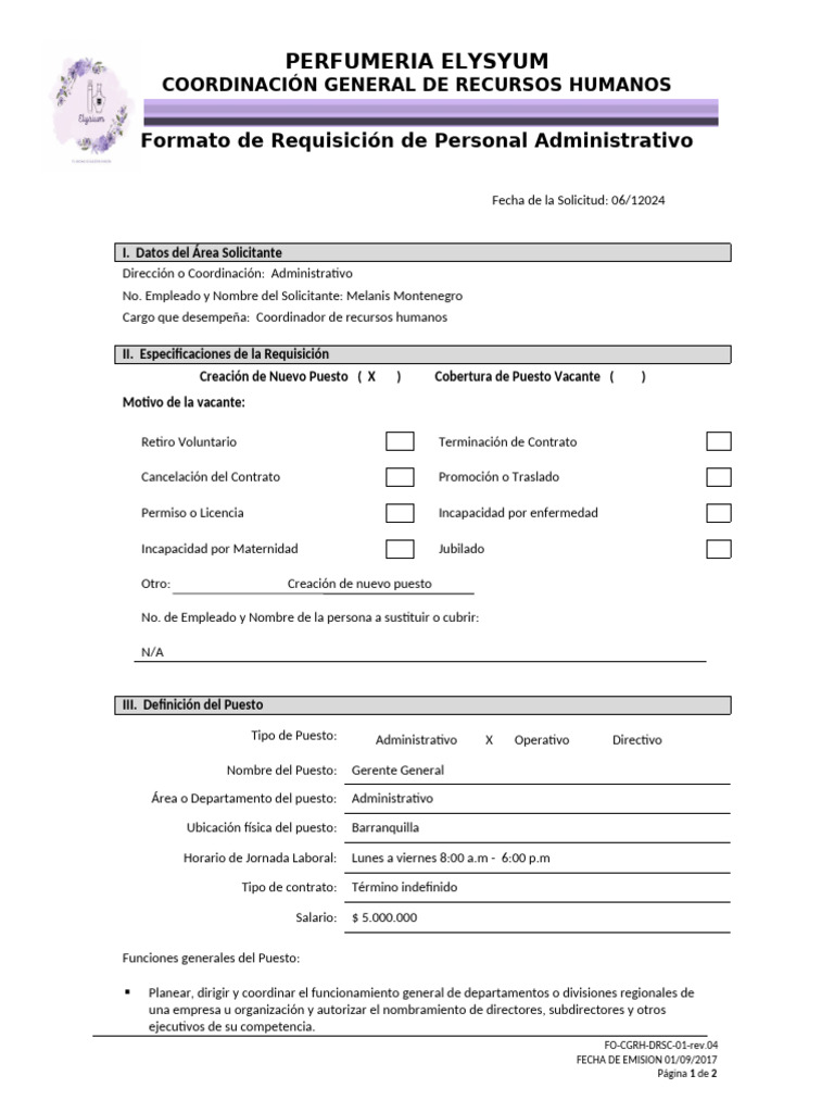 REQUISICIÓN GERENTE | PDF | Gestión de recursos humanos | Business
