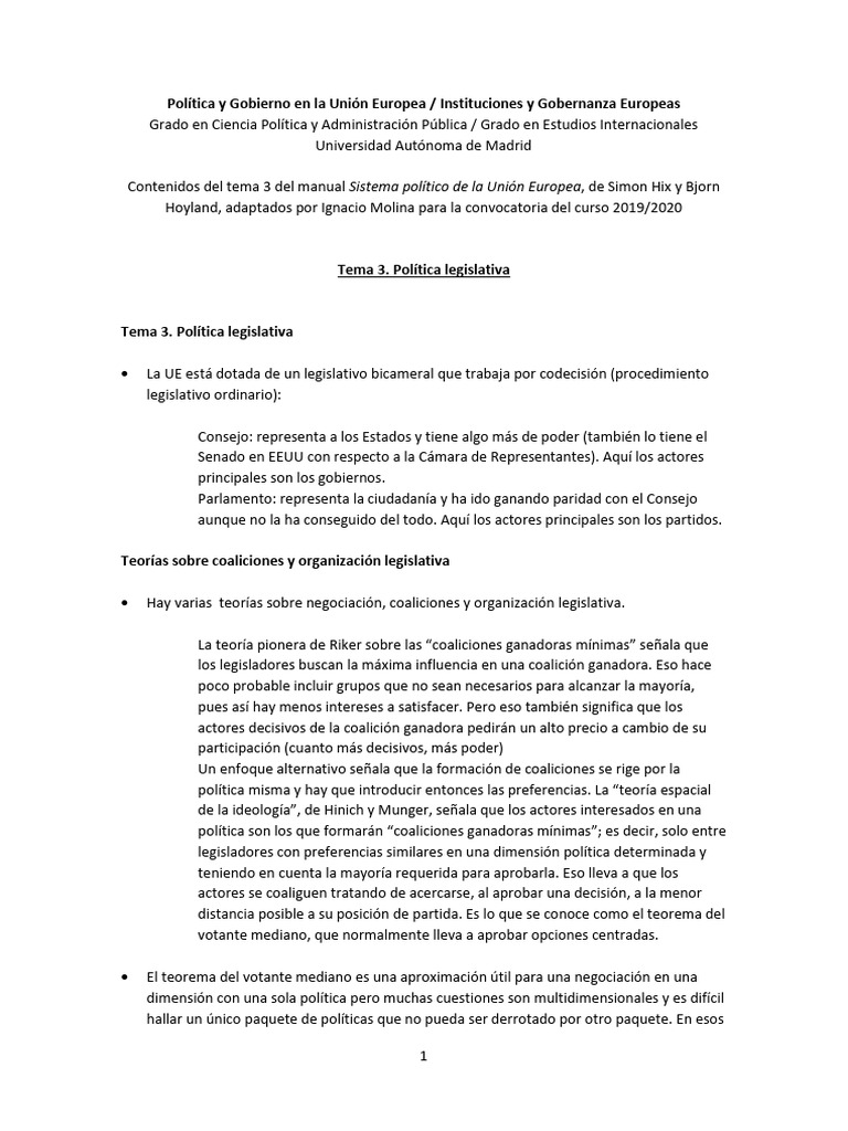 Contenidos Básicos Tema 3 Libro Simon Hix Bjorn Hoyland | PDF | Parlamento Europeo | Política ...