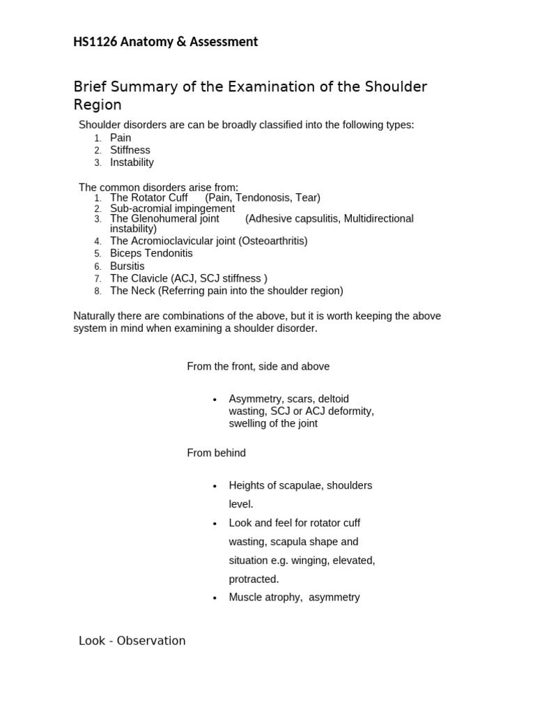 Shoulder Examination and Assessment Guide | PDF | Shoulder | Anatomical ...