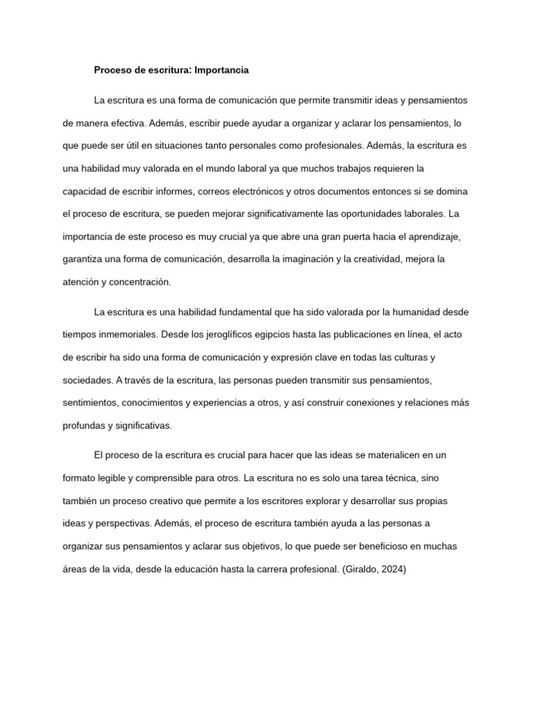 Importancia y Proceso de Escritura | PDF | Comunicación | Escritura