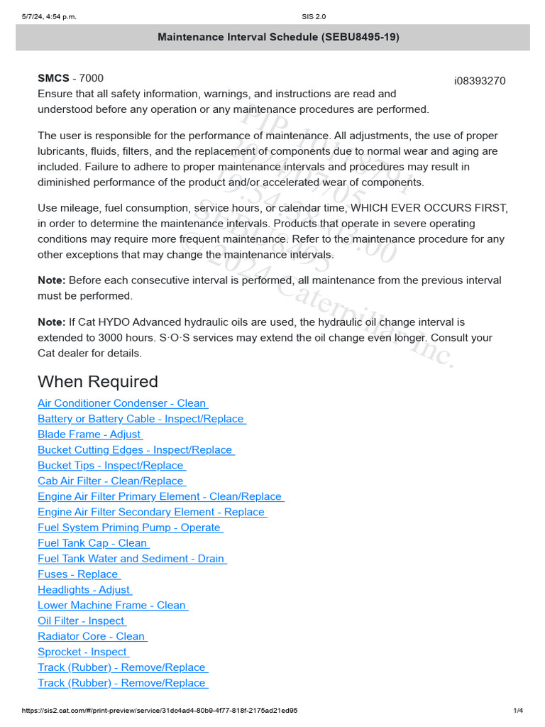 Maintenance Interval Guidelines | PDF | Bearing (Mechanical) | Motor Oil