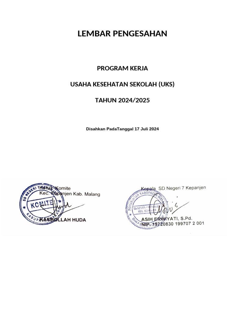 Program Kerja Uks Tahun 2024 | PDF