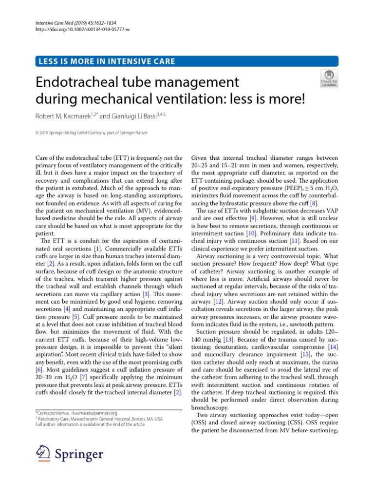 Endotracheal Tube Management | PDF | Respiratory System | Medical Specialties