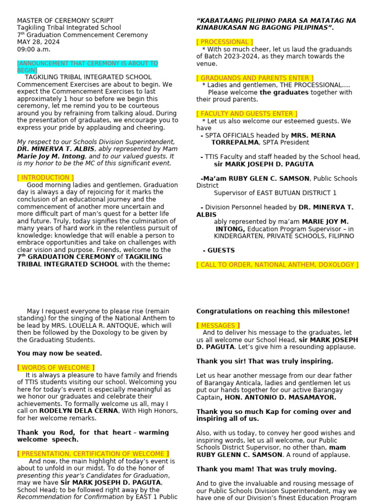 Master of Ceremony Script-Sy.2022-2023 | PDF