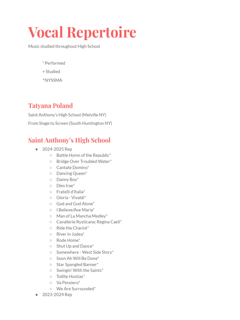 Vocal Repetoire | PDF