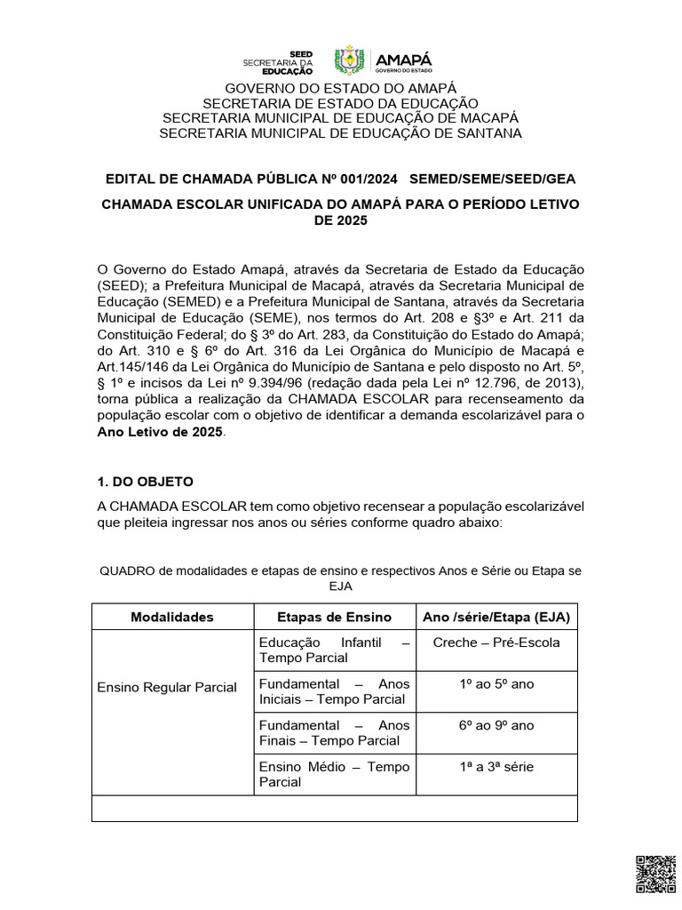 EDITAL_DA_CHAMADA_ESCOLAR_2025_assinado_assinado (1) (1) | PDF | Pré-escola | Estado