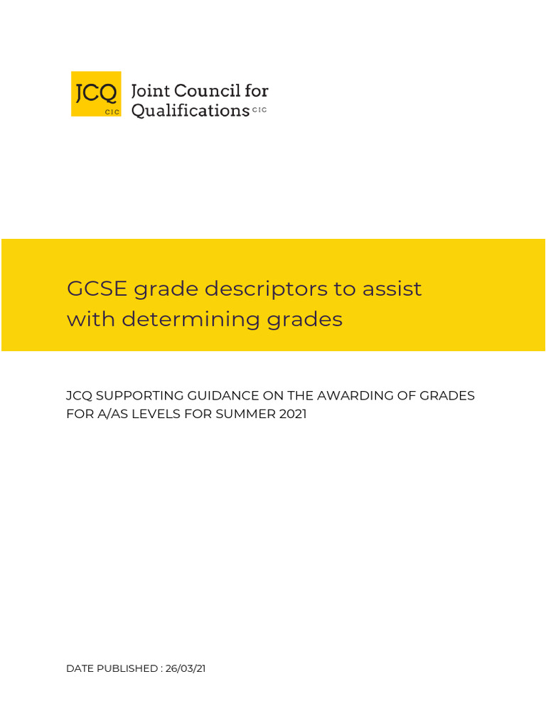 Summer 2021 Grade Descriptors GCSE | PDF | Knowledge | Methodology