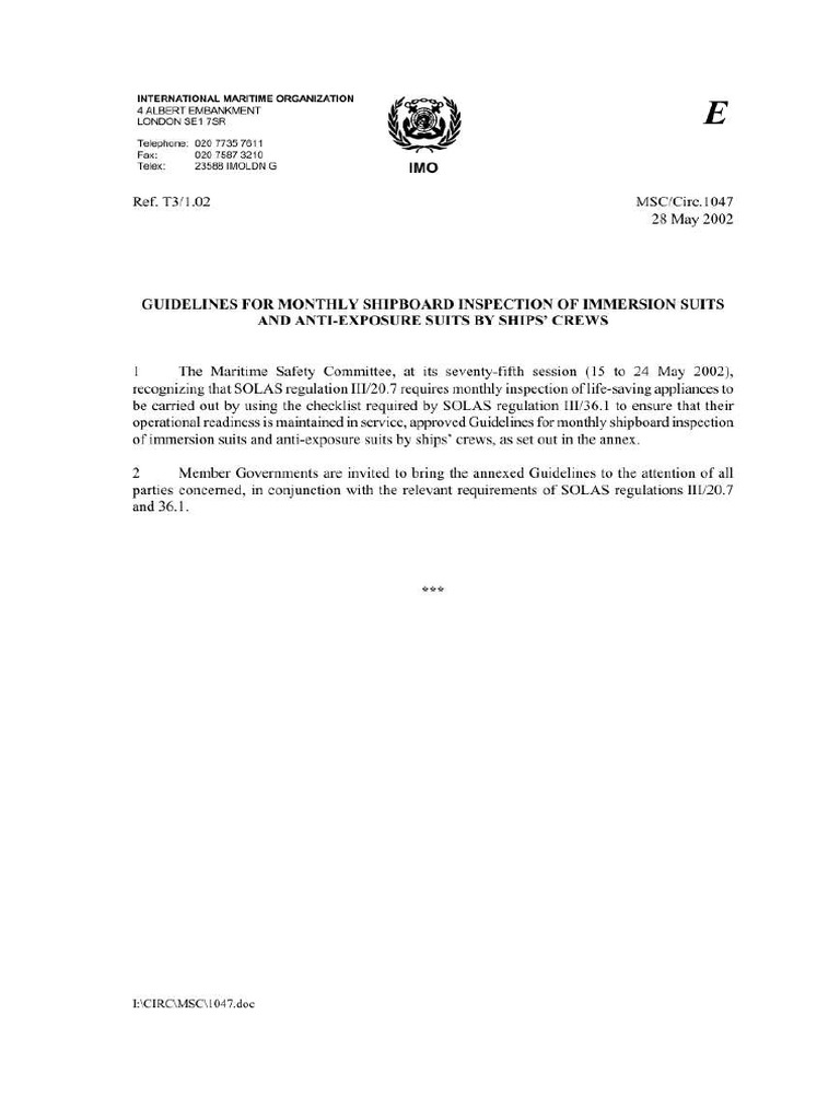 MSC.1-Circ.1047 Monthly Inspection | PDF