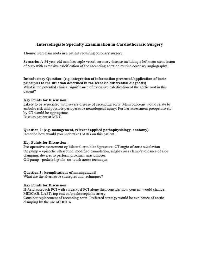 JCIE Cardiothoracic Surgery Oral Questions Example | PDF | Aorta | Medical Specialties
