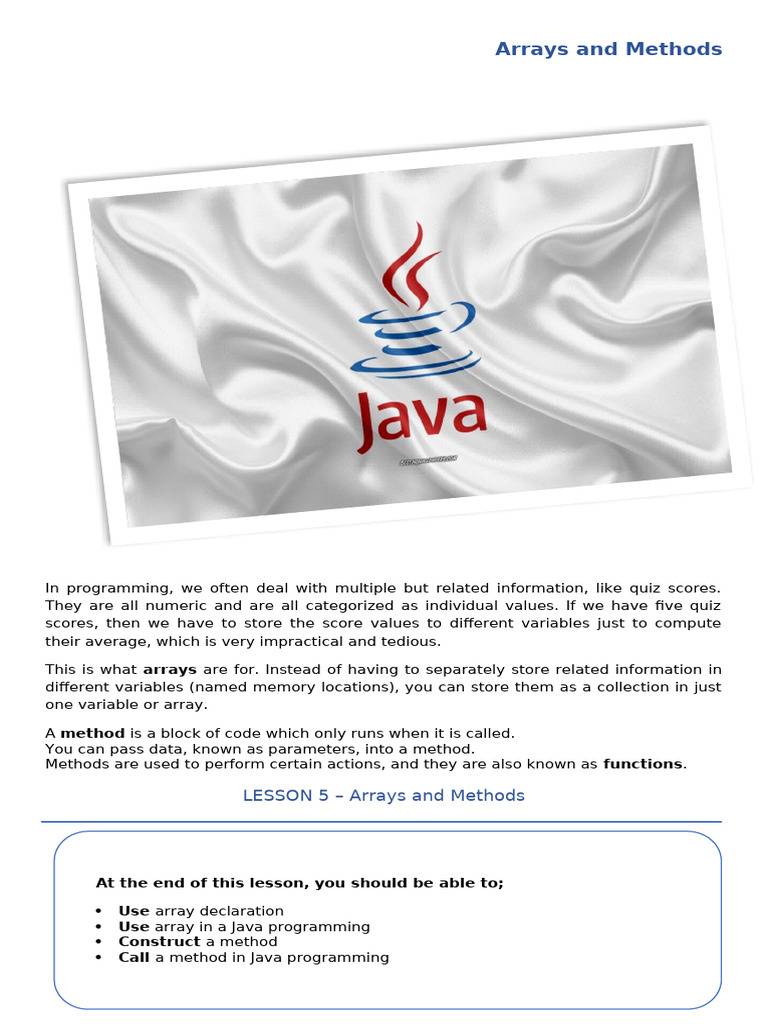 TLE-9-Lesson-5-Arrays-and-methods | PDF | Variable (Computer Science) | Method (Computer ...