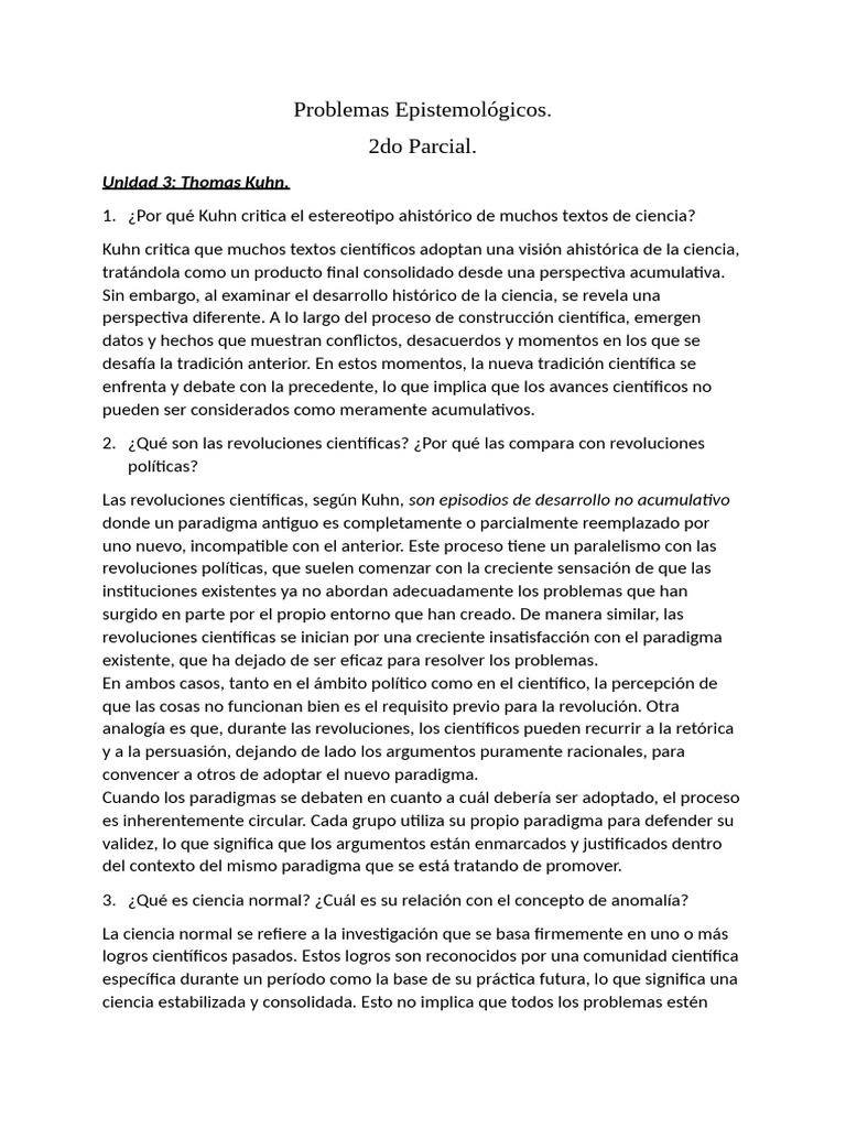 Problemas Epistemológicos 2do Parcial | PDF | Paradigma | Sicología