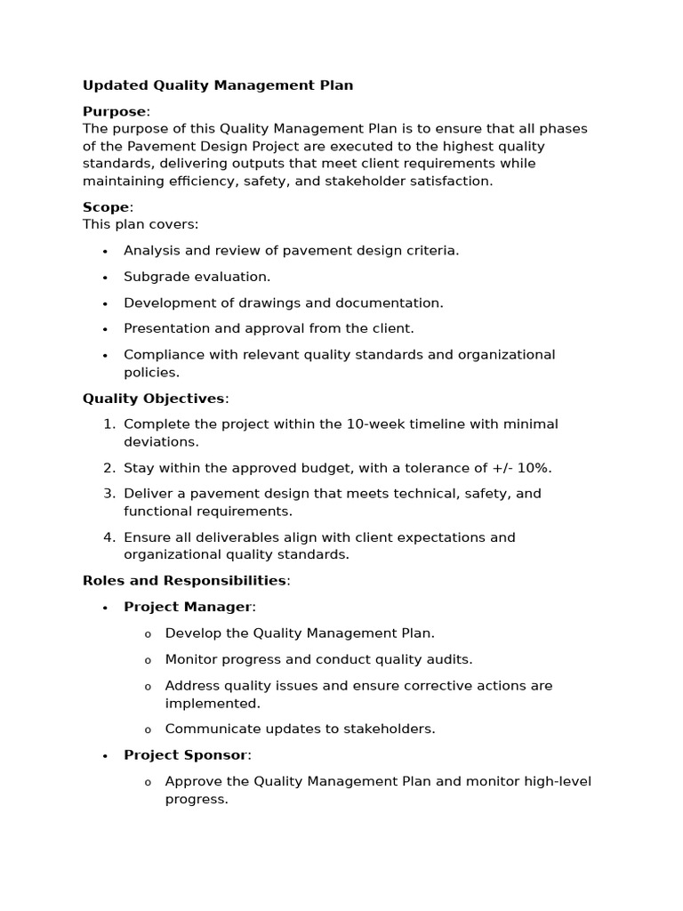 Pavement Design Quality Management Plan | PDF | Quality Management ...