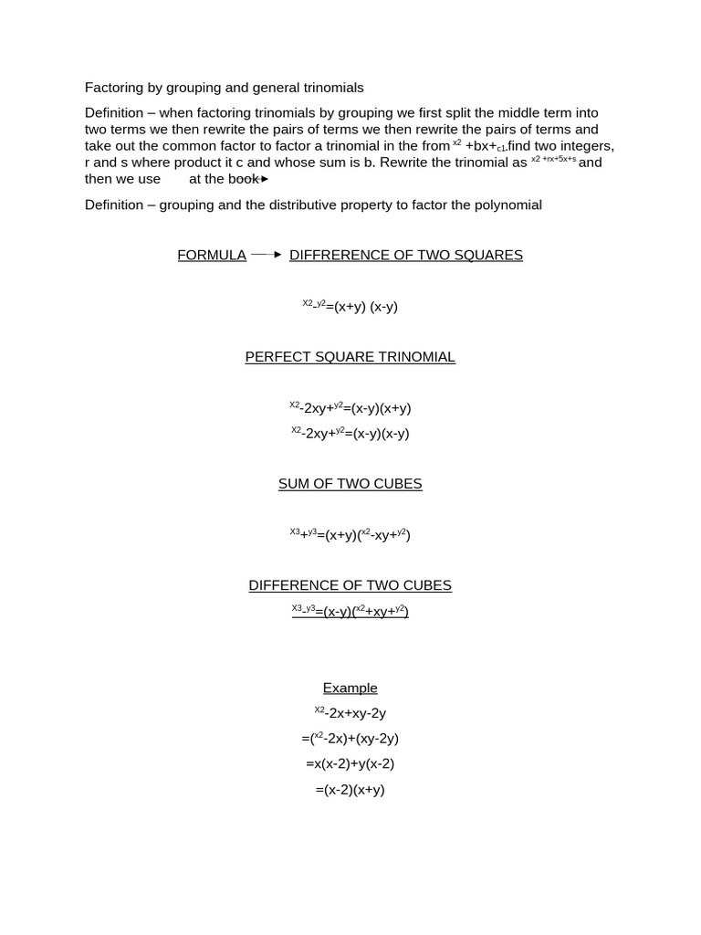 Factoring by Grouping and General Trinomials JohnPaul | PDF