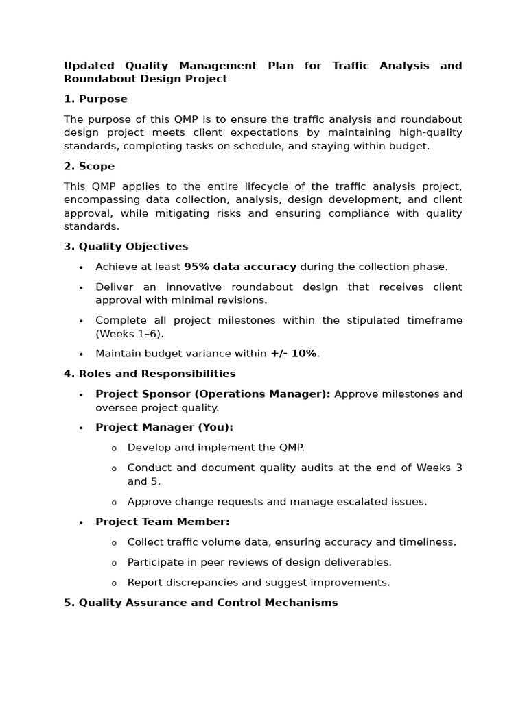 Traffic Analysis Quality Management Plan | PDF | Audit | Risk Management