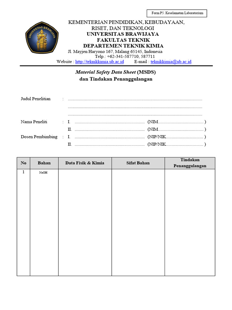 Form P5 - Keselamatan Laboratorium | PDF