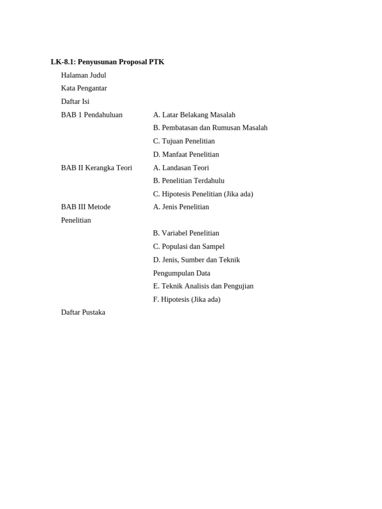 LK 8 - Penyusunan Proposal Dan Instrumen PTK (K1) | PDF