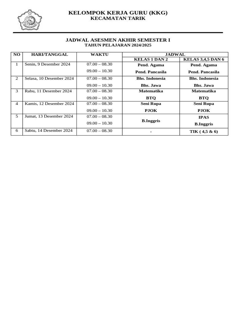 Jadwal Aas 1 2024-2025 | PDF